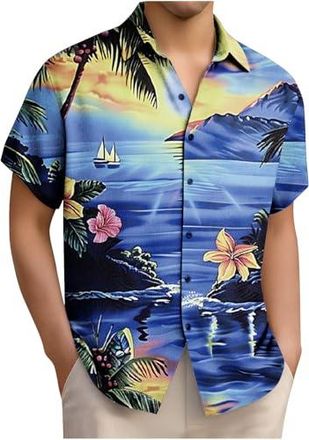 Generic Chemise hawa&iuml;enne d&eacute;contract&eacute;e et confortable pour homme - Col rabattu - L&eacute;g&egrave;re et respirante - Classique - Chemise de plage &agrave; manches courtes - Chemi