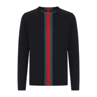 Gucci Strickpullover aus Baumwolle mit Web-Intarsien - - Knitwear - Herren - Blau - M