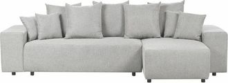 Beliani 3-Sitzer Ecksofa Hellgrau Stoffbezug L-F&ouml;rmig mit Chaiselongue Linksseitig Schlaffuktion Stauraum Dekokissen Wohnlandschaft Polstersofa