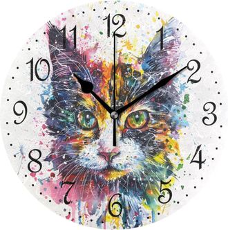 Mnsruu Wanduhr mit Katzen, Aquarell, leise, nicht tickend, dekorative Wanduhren, batteriebetrieben, 25 x 25 cm