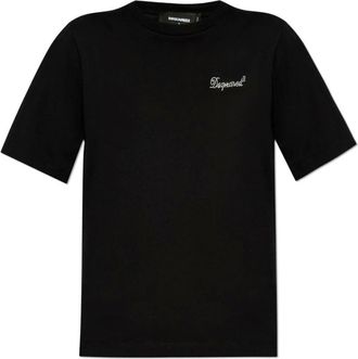 Dsquared2 Femme, Tops, Noir, Taille: 42 FR Easy Fit Crystal Logo T-Shirt