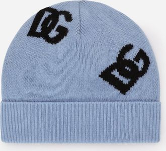Dolce & Gabbana Mütze Aus Wolljacquard Dg-logo - Frau Hüte Und Handschuhe Azurblau Onesize