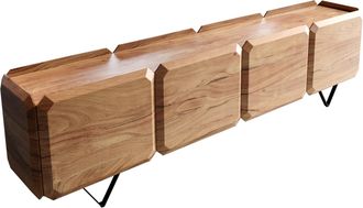 DELIFE TV-Tisch Kiano Akazie Natur 220 cm 4 Türen V-Fuß Schwarz Raumteiler