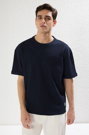 Trendyol MAN Herren Dunkelblau Einfarbig Kurz Oversize T-Shirts