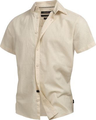 Indicode Herren INBravida Leinenhemd Kurzarm-Hemd mit Button-Down-Kragen | Herrenhemd Sommerhemd f&uuml;r M&auml;nner Fog, XXL