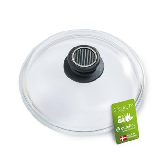 Squality Premium Topfdeckel 20 cm | Pfannendeckel aus Pyrex | Glasdeckel aus geh&auml;rtetem Glas | Hergestellt in D&auml;nemark | Pfannen Deckel ofenfest bis 260 &deg;C | T