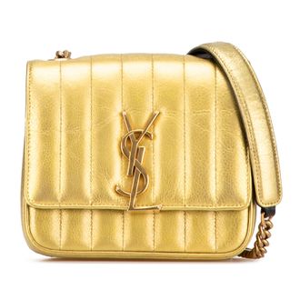Saint Laurent Small Gold Grain De Poudre Monogram Vicky Chain Bag
