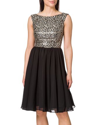 Swing Damen Cocktailkleit mit paillettenbesetztem Oberteil, Mehrfarbig (Black/Taupe 1023), 40