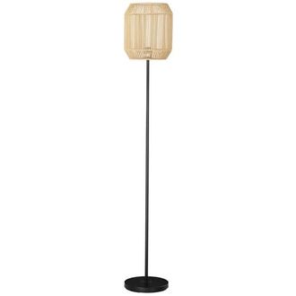 HOMCOM Lampadaire sur pied salon lampadaire vintage en m&eacute;tal pour salon abat-jour en corde de papier - design naturel - base E27 Max. 40W - &Oslash; 26 x 164H cm