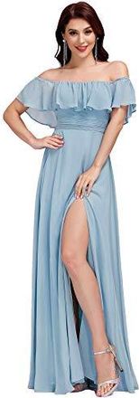 Ever-pretty Fendue Robe de Demoiselle dhonneur Soirée Femme Longue Cérémonie Bleu 44