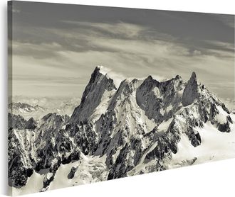 Islandburner Bild auf Leinwand Schneebedeckte Alpen im Sonnenlicht schwarz wei&szlig; Bilder Wandbilder Poster