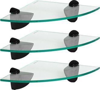 Harbour Housewares Schwebende Eckregale aus Glas für Badezimmer - 20cm - Klar/Schwarz - 3X Wandmontage Küche Schlafzimmer Dusche Zimmer Dekor Caddie Handtuch Lagerung Ve
