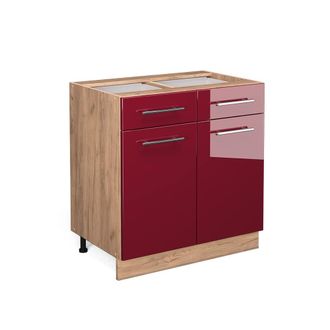 Vicco Küchenunterschrank Fame-Line, Bordeaux Hochglanz/Goldkraft Eiche, 80 cm ohne Arbeitsplatte