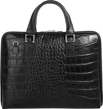 Cluty Serviette Femme cuir véritable | Fabriqué en Italie, sac business, sac à main avec gaufrage crocodile, sac en cuir avec compartiment pour téléphone po