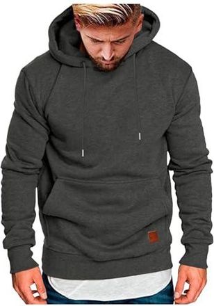 Generic Sweat &agrave; capuche pour homme avec &eacute;tiquette &agrave; manches longues et poche grande taille, gris fonc&eacute;, 3XL