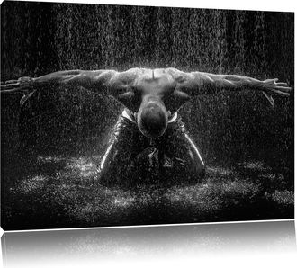 Pixxprint Bodybuilder im Regen, Größe: 120x80cm, Leinwandbild, fertig gespannt, Wandbild, Dekoration, Kunstdruck, kein Poster