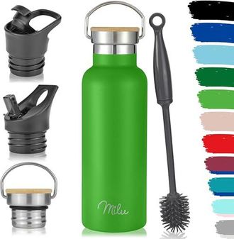 Milu Bouteille en acier inoxydable 350ml, 500ml, 750ml, 1l (+3 couvercles) - Bouteille thermo avec paille, bouteille deau, pour boissons chaudes, froides e