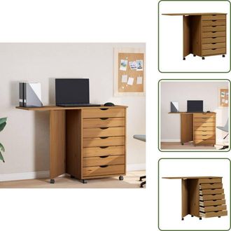 vidaXL The Living Store - Rollschrank mit Schreibtisch moss Honigbraun Massivholz Kiefer - Schubladenschrank - B&uuml;rostuhl - Home Office - Regal - Aktenordner