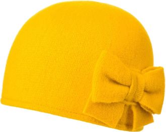 Barascon Calima Damenmütze Rundliche Wintermütze aus Wolle mit Schleifenapplikation Made in EU Herbst Winter gelb One Size