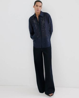 Mango Chemise lyocell strass bleu marine - Femme - XS - MANGO