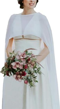 Generic NYSBH Cape longue en mousseline de soie pour mariage - Col rond - Ch&acirc;le &eacute;l&eacute;gant - Ivoire - 11 couleurs, Blanc (n&deg;89), back length 1.3m