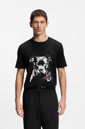 HUGO BOSS T-Shirt Dubrox mit Hunde-Artwork (1-tlg)