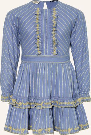 Scotch & Soda Kleid Mit R&uuml;schen Und Glitzergarn blau