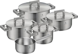 WMF Ultimate Cool Topfset Induktion 5-teilig, Kochtopf Set mit Edelstahldeckel, Cromargan Edelstahl matt, Induktions Töpfe Set unbeschichtet, Innenskalier