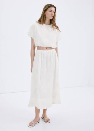 Mango Blouse coton d&eacute;tails brod&eacute;s &eacute;cru - Femme - XS - MANGO