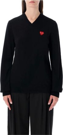 Comme Des Gar&ccedil;ons Femme, Pulls, Noir, Taille: 38 FR V Neck Crystal Heart