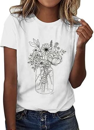 Generic T-shirt Femme Simple D&eacute;contract&eacute; T-shirt Femme avec Col Rond Confortable Manches Courtes, gris, XXL