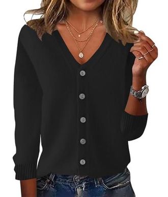 ORANDESIGNE Gilet Femme Cardigan Court avec Boutons Col en V Manches Longues Ouvert sur Le Devant pour Un Style Chic et Elegant Automne Hiver V&ecirc;tements Adapt&eacute; &agrave; T