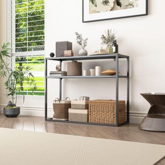 Coemo Konsolentisch Schwarz Chicago - Regal schmal f&uuml;r Wohnzimmer, Bad, B&uuml;ro oder K&uuml;che - als offenes Standregal zur Aufbewahrung - filigraner Beistelltisch