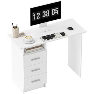 HOMCOM Bureau dordinateur - HOMCOM - 3 tiroirs et &eacute;tag&egrave;re ouverte - style moderne - panneau de particules - 100 x 40 x 75 cm - blanc