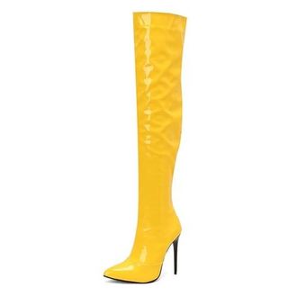 Generic Bottes au-dessus du genou avec fermeture &eacute;clair lat&eacute;rale pour femme, haute &eacute;lasticit&eacute;, &agrave; enfiler, escarpins, chaussures de danse en bo&icirc;te de nuit, jau