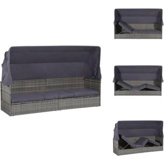 vidaXL Lit de jardin avec auvent Gris 205x62 cm R&eacute;sine tress&eacute;e - Chaise Longue - Transats - Mobilier De Jardin - Bain De Soleil - Relax