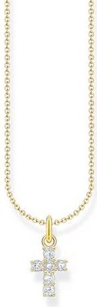 Thomas Sabo KE2226-414-14 Chaîne avec pendentif croix blanche en argent plaqué or, taille unique, Argent sterling, Zircone cubique