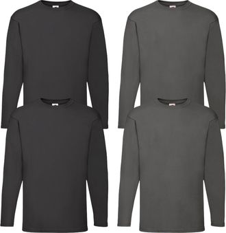 Fruit Of The Loom 4er Herren Longsleeve Baumwolle Tshirt Langarm Shirt Sets Verschiedene Farbsets M L XL 2XL 3XL 4XL 5XL & HLKauf-Block (XXL, 2X Schwarz, 2X Graphit & 1