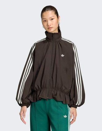 adidas Originals Firebird haut de surv&ecirc;tement ample oversize marron fonc&eacute;