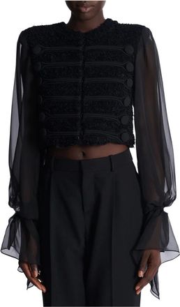 Balmain Femme, Vestes, Noir, Taille: 40 FR Veste en tweed et mousseline bord &agrave; bord