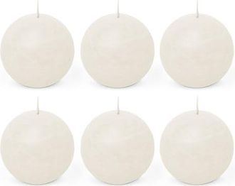 Spaas 6 Rustikale geruchlose Kugelkerzen 80 mm, ± 24 Stunden, weiß