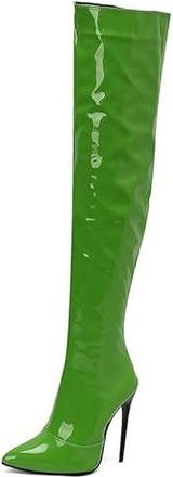 Generic Bottes au-dessus du genou avec fermeture &eacute;clair lat&eacute;rale pour femme, haute &eacute;lasticit&eacute;, &agrave; enfiler, escarpins, chaussures de danse en bo&icirc;te de nuit, Ver