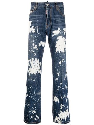 Dsquared2 jean droit &agrave; effet taches de peinture - Bleu