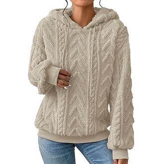 Generic Pull dhiver pour femme - Manteaux et vestes d&eacute;t&eacute; pour femme - Sweat &agrave; capuche pour lautomne et l&eacute;t&eacute; avec poches, beige, XXL