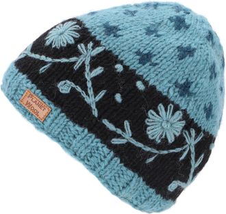Guru Shop Kurze Beanie M&uuml;tze, Bestickte Strickm&uuml;tze, Nepalm&uuml;tze, Winterm&uuml;tze - Blau, Herren/Damen, Synthetisch