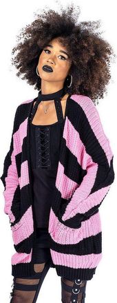 Poizen Industries Strickjacke In A Daze Cardigan Schwarz-Rosa Gestreift Punk Gothic Goth