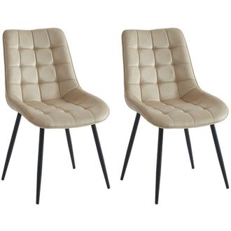 Vente-Unique Vente-unique - Lot de 2 chaises matelass&eacute;es - Velours et m&eacute;tal noir - Beige - ollua