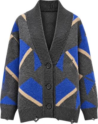 Akep Cardigan G&eacute;om&eacute;trique Oversize - Femme - Pulls - Multicolore - Taille: 40 FR