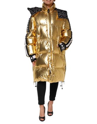 Dolce & Gabbana Womens Gold Hooded Puffer Quilted Full Zip Jacket Polyester Clothing