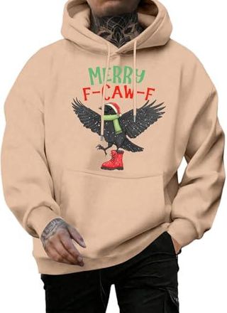 Generic Sweat &agrave; capuche de No&euml;l amusant pour homme - Pull &agrave; capuche d&eacute;contract&eacute; &laquo; Merry Christmas Raven &raquo;, kaki, XL
